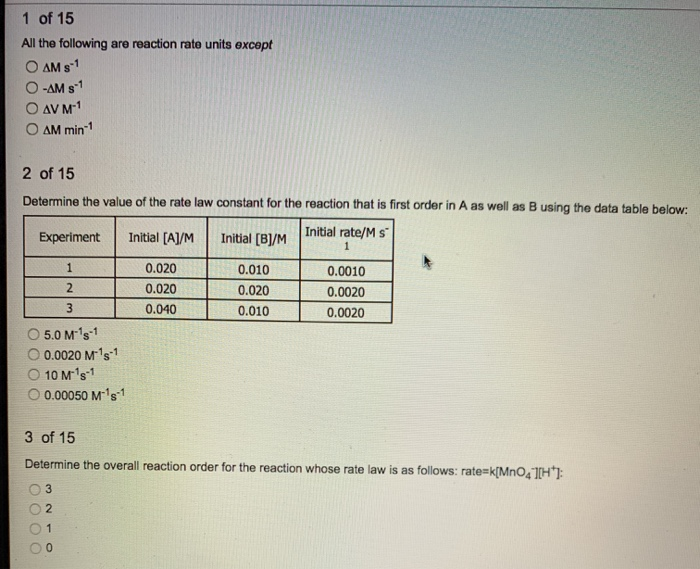 Solved 1 of 15 All the following are reaction rate units | Chegg.com