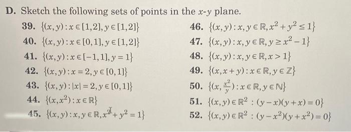 Solved D. Sketch the following sets of points in the x−y | Chegg.com