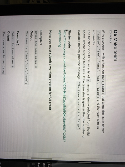 Solved Q5 Make team 20 Points Write a program with a | Chegg.com