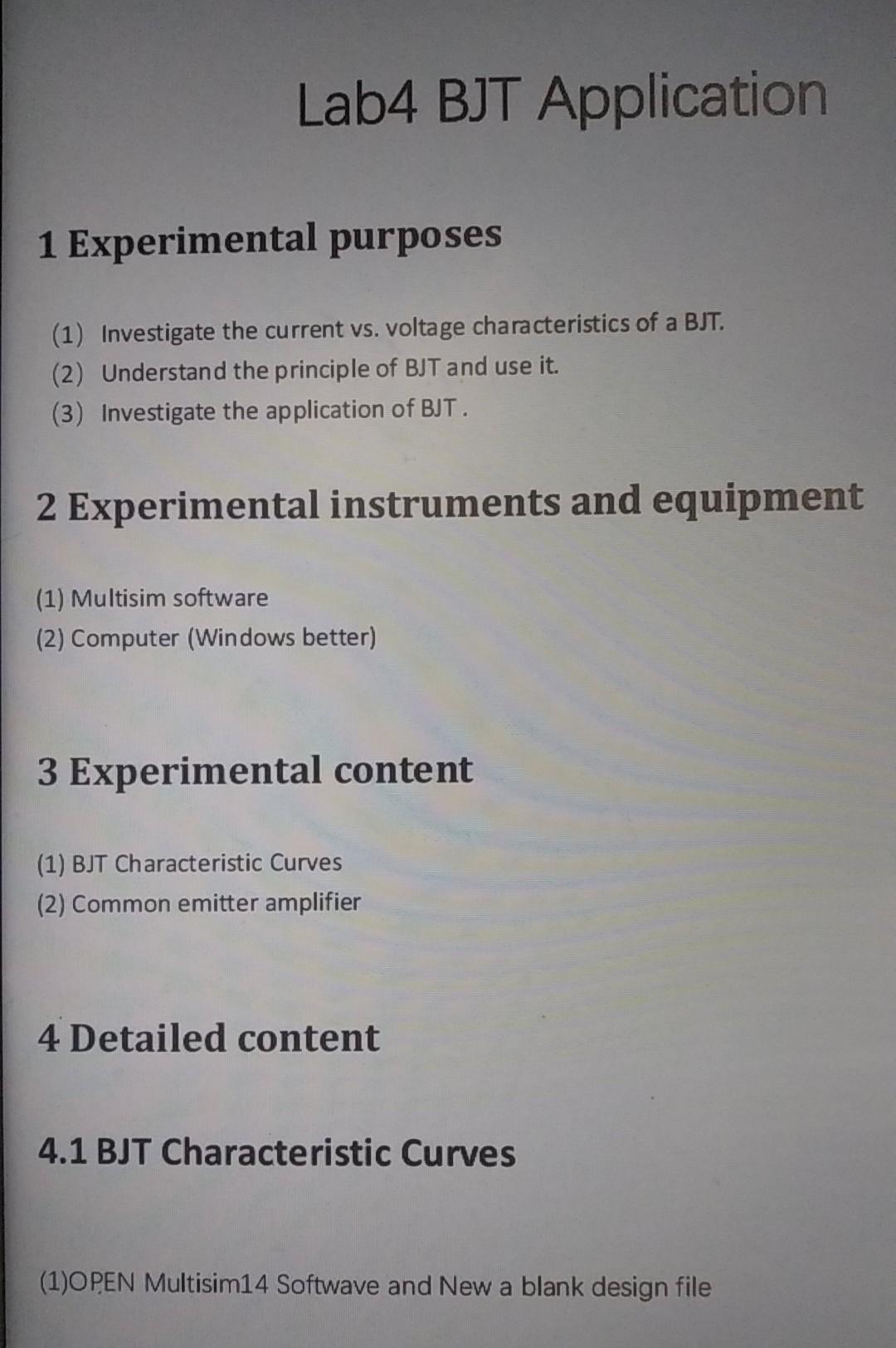Solved Lab4 BJT Application 1 Experimental purposes (1) | Chegg.com