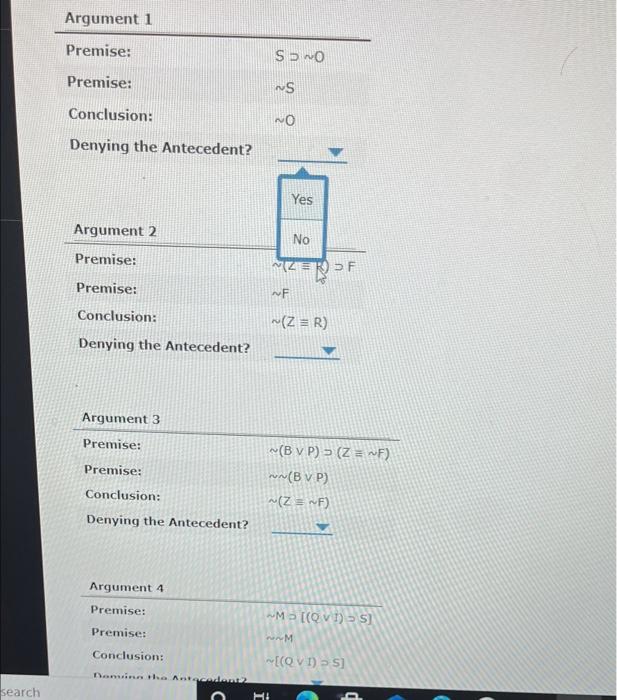 Solved Argument 1 Premise: SDNO Premise: ws Conclusion: | Chegg.com