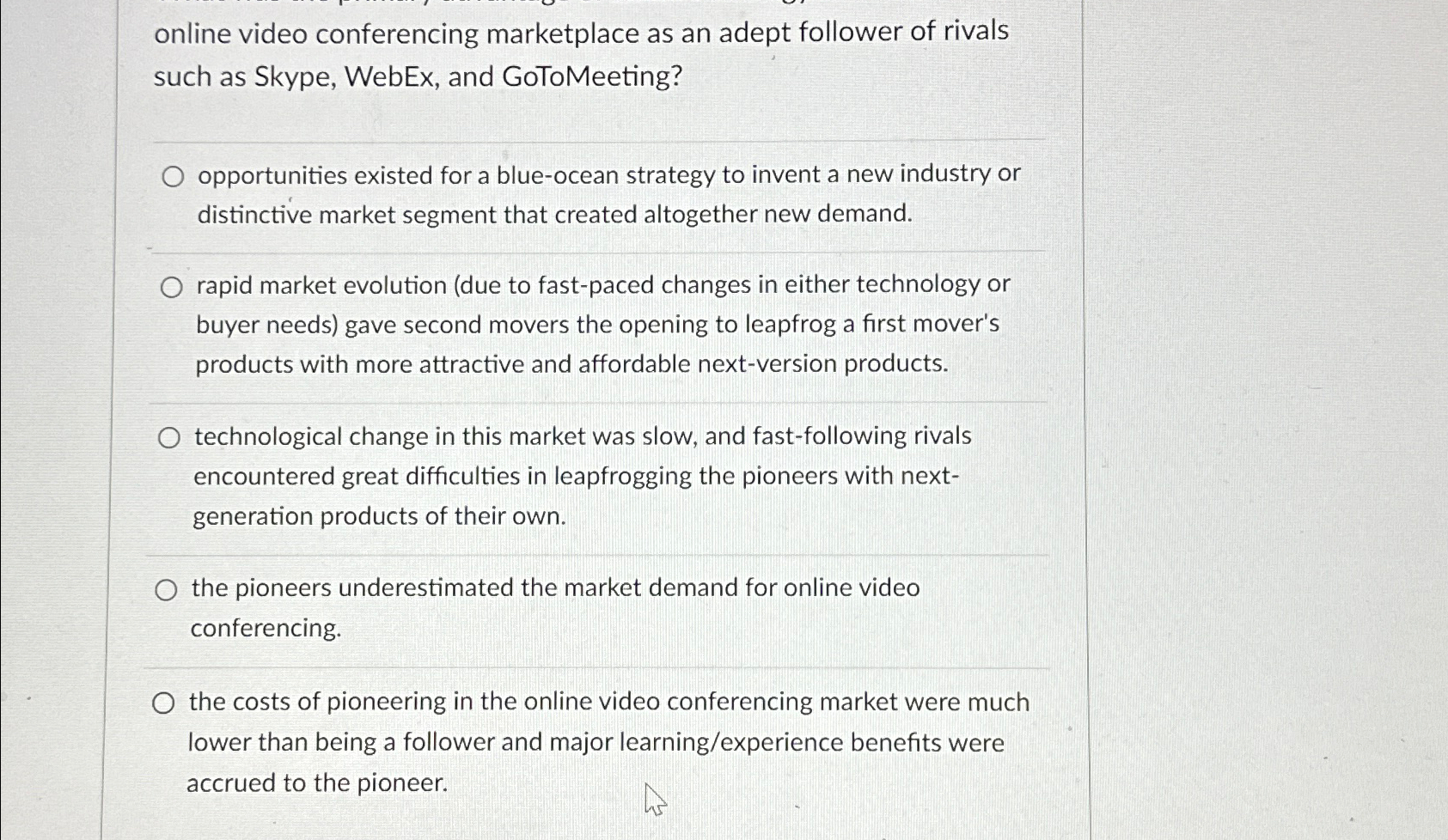 Solved online video conferencing marketplace as an adept | Chegg.com