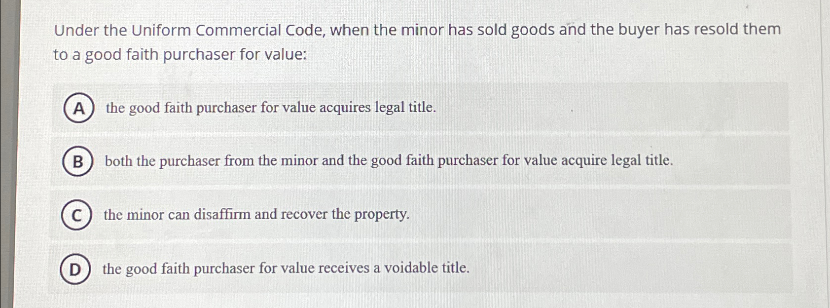 Solved Under the Uniform Commercial Code, when the minor has | Chegg.com