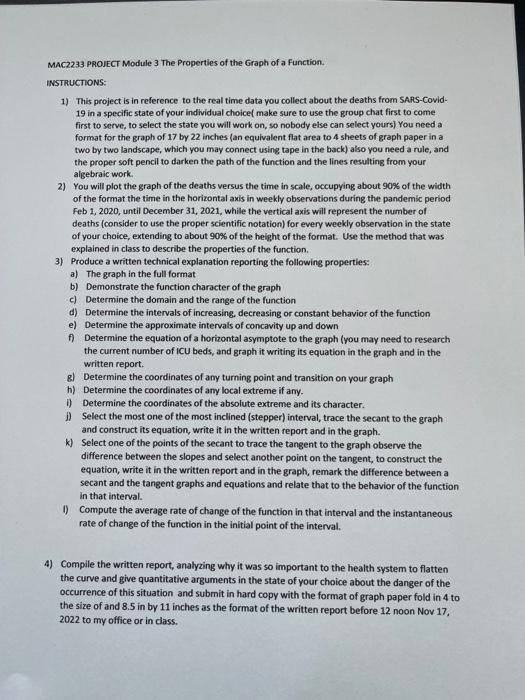 MAC2233 PROJECT Module 3 The Properties of the Graph | Chegg.com