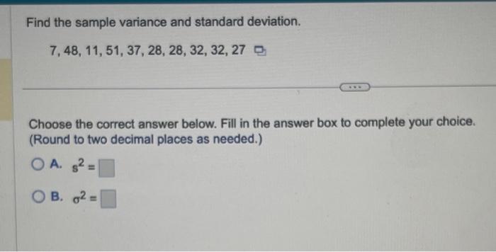 Solved Find the sample variance and standard deviation. | Chegg.com