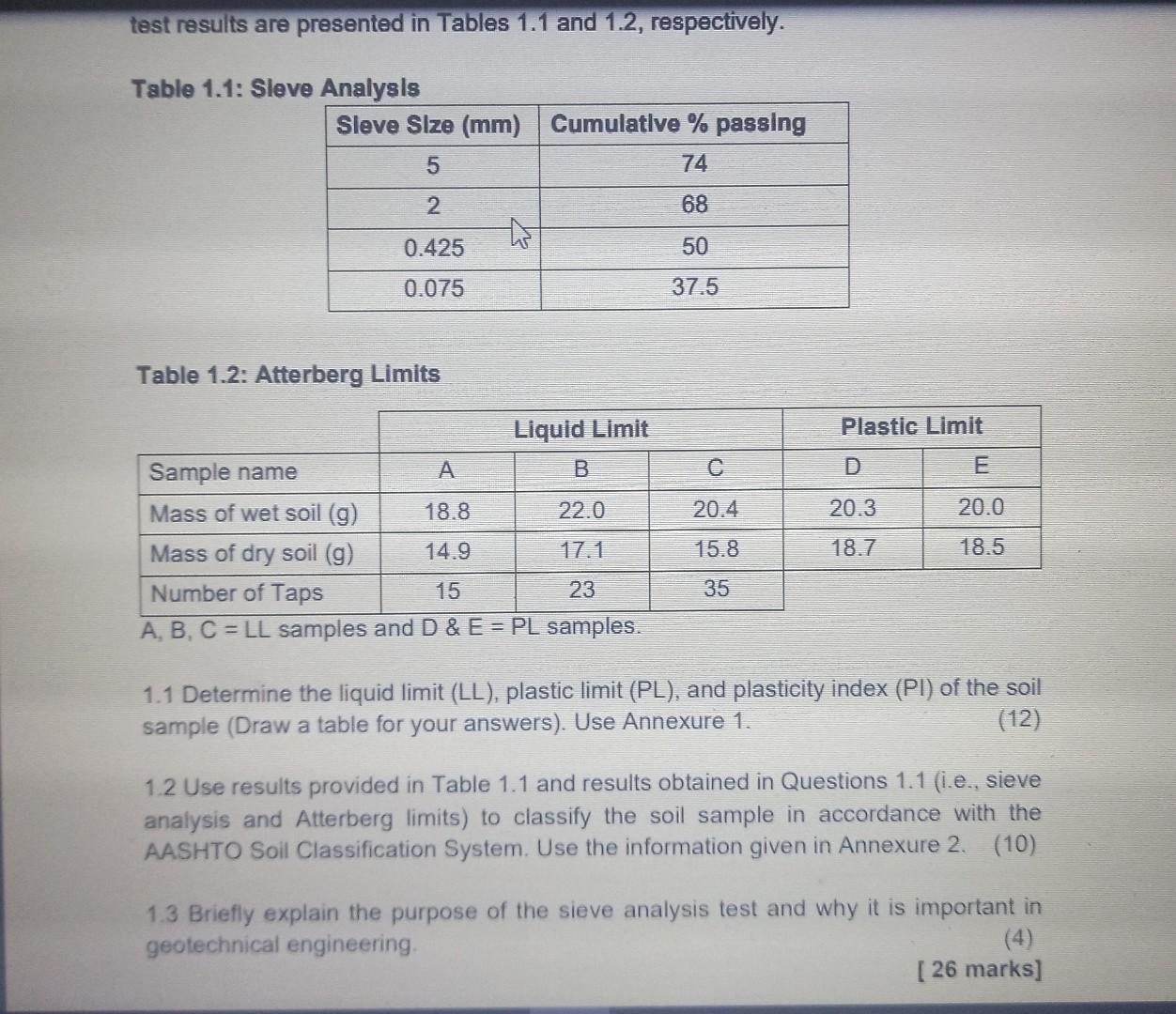 Solved test results are presented in Tables 1.1 and 1.2, | Chegg.com