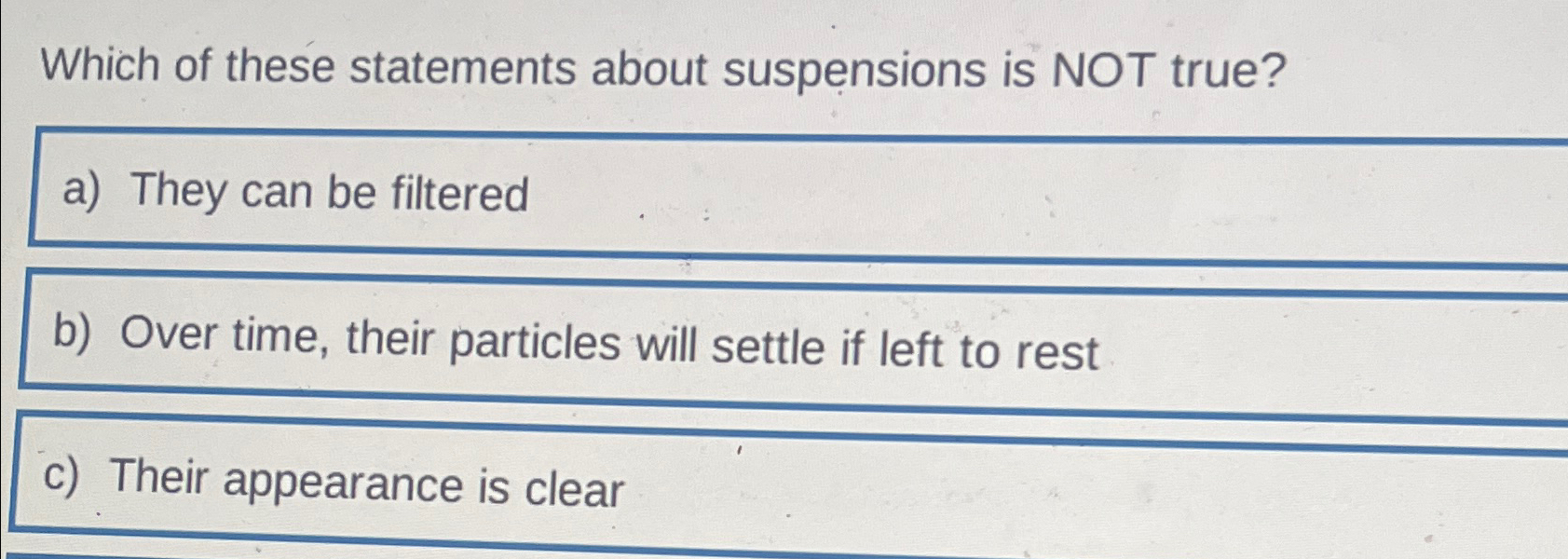 Solved Which of these statements about suspensions is NOT | Chegg.com
