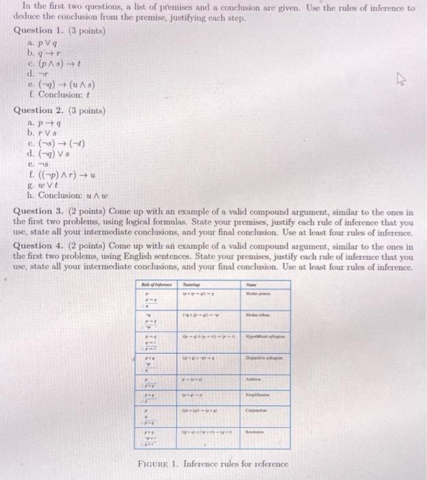 Solved In the first two questions, a list of premises and a | Chegg.com