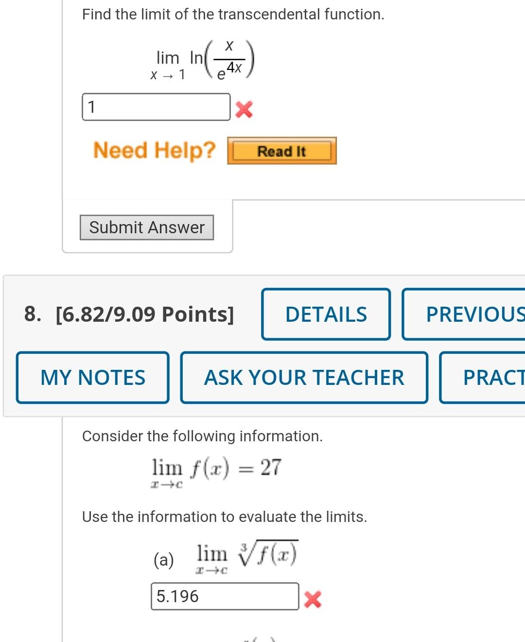 Solved Find the limit of the transcendental function. | Chegg.com