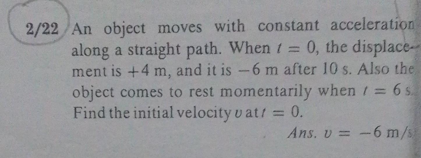 Solved 2/22 An object moves with constant acceleration along | Chegg.com
