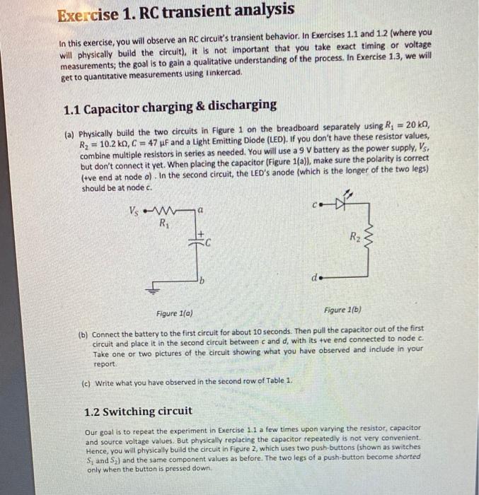 Solved Exercise 1. RC transient analysis In this exercise, | Chegg.com