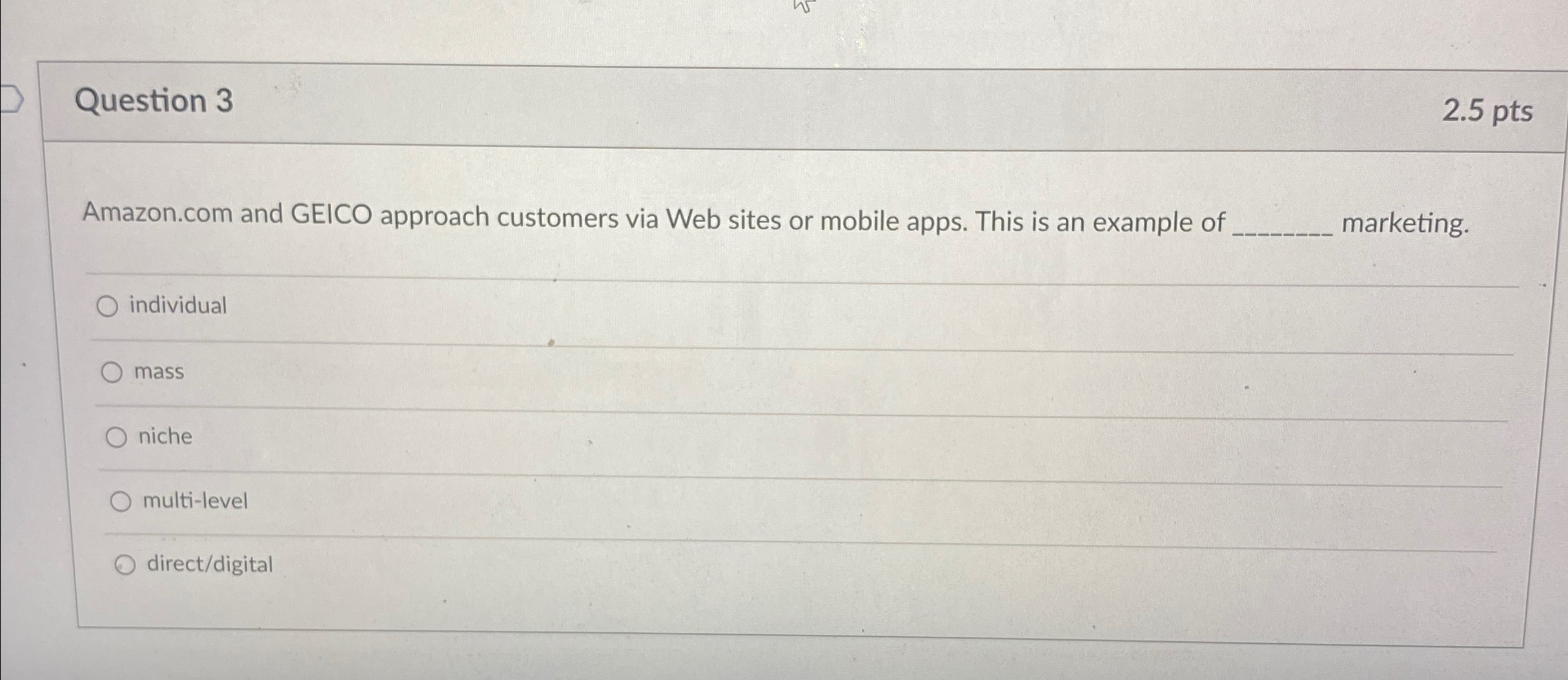 Solved Question 32.5ptsAmazon.com and GEICO approach | Chegg.com