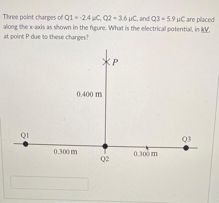 Solved = Three point charges of Q1 = -2.4 uc, Q2 = 3.6 uC, | Chegg.com