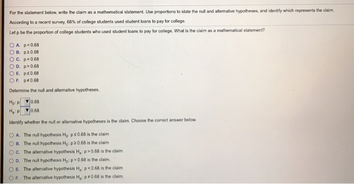 Solved For the statement below, write the claim as a | Chegg.com