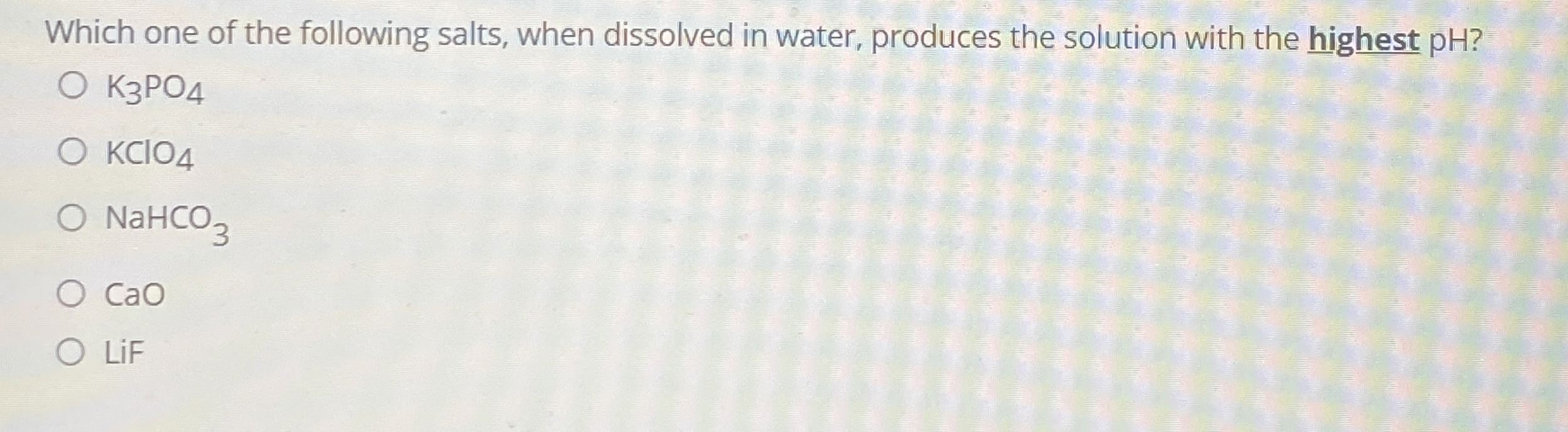High Quality SOLUTION Which one of the following salts, when dissolved in | Chegg.com