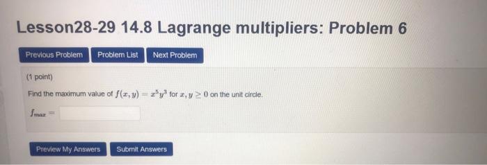 Solved -esson28-29 14.8 Lagrange multipliers: Problem 6 (1 | Chegg.com