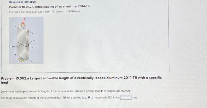 Solved Required information Problem 10.062 Centric loading | Chegg.com