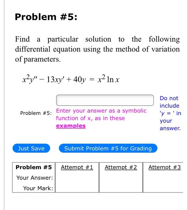 Solved Find a particular solution to the following | Chegg.com