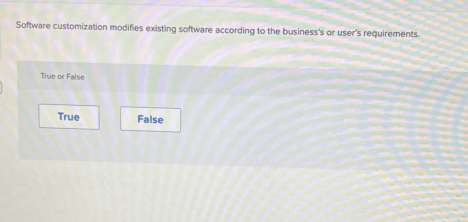 Solved Software customization modifies existing software | Chegg.com