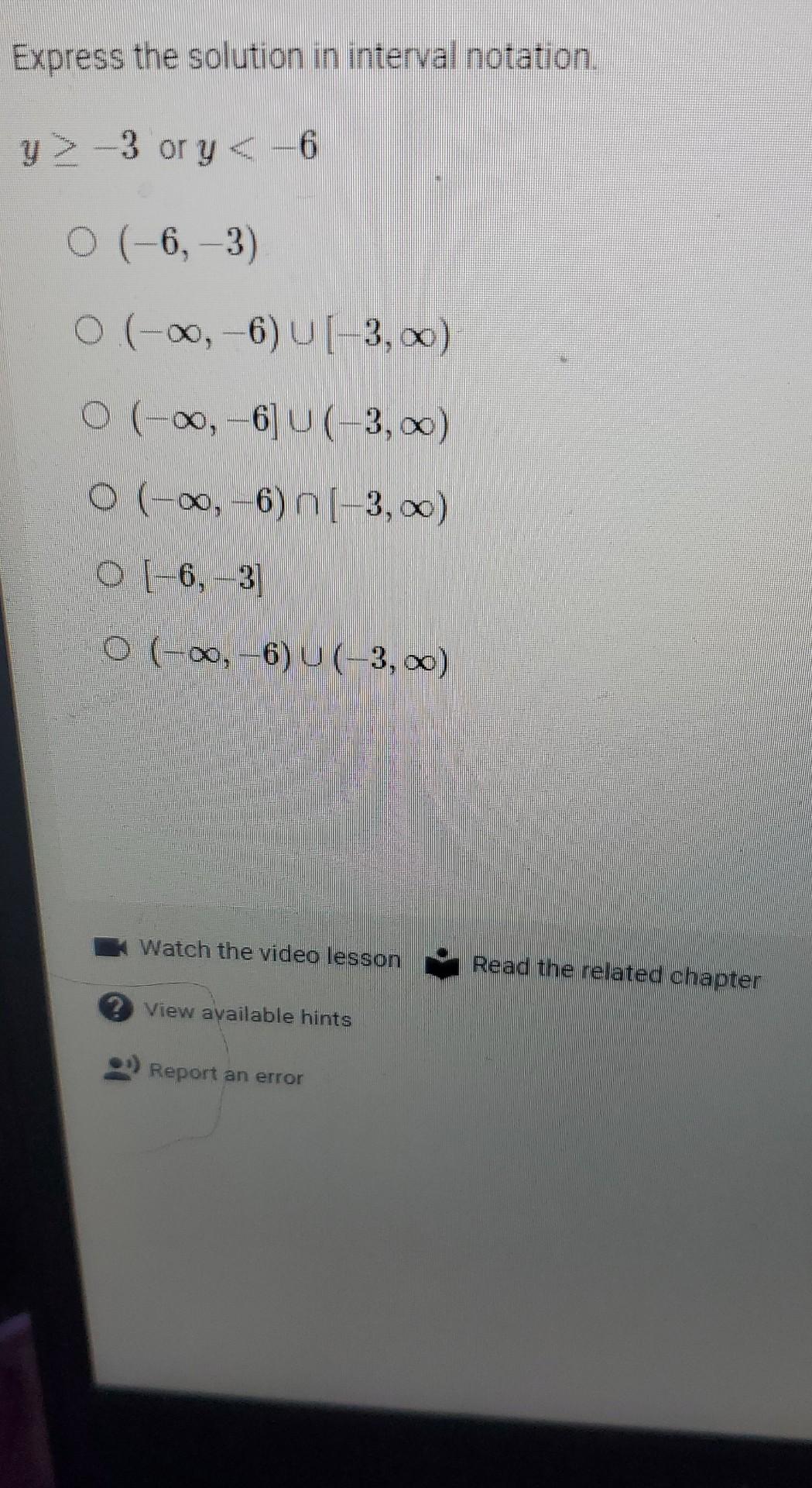 Solved Express The Solution In Interval Notation. Y≥−3 Or