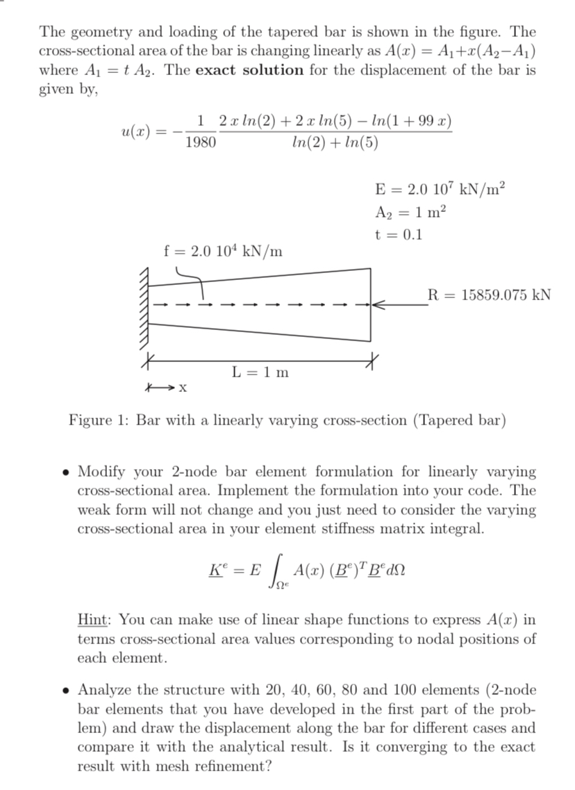 Solved The geometry and loading of the tapered bar is shown | Chegg.com