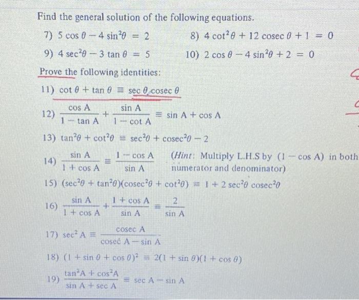 Solved Find the general solution of the following equations. | Chegg.com