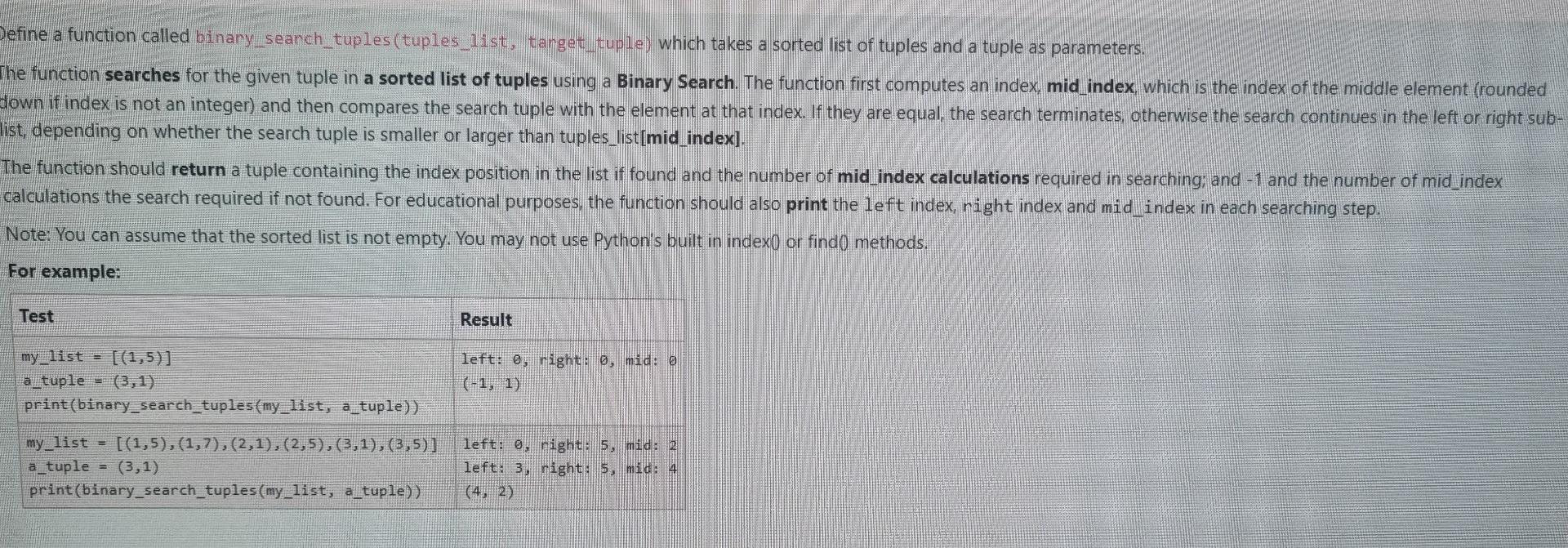 Solved Define A Function Called Binary Searchtuples 