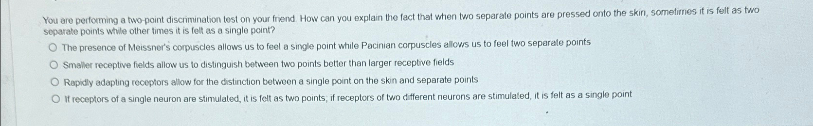 Solved You are performing a two-point discrimination test on | Chegg.com