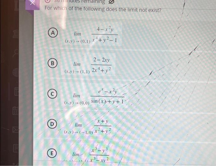 Solved For which of the following does the limit not exist? | Chegg.com