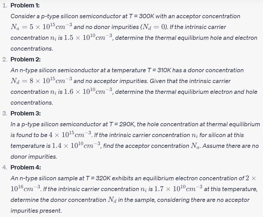 Solved Problem 1:Consider a p-type silicon semiconductor at | Chegg.com