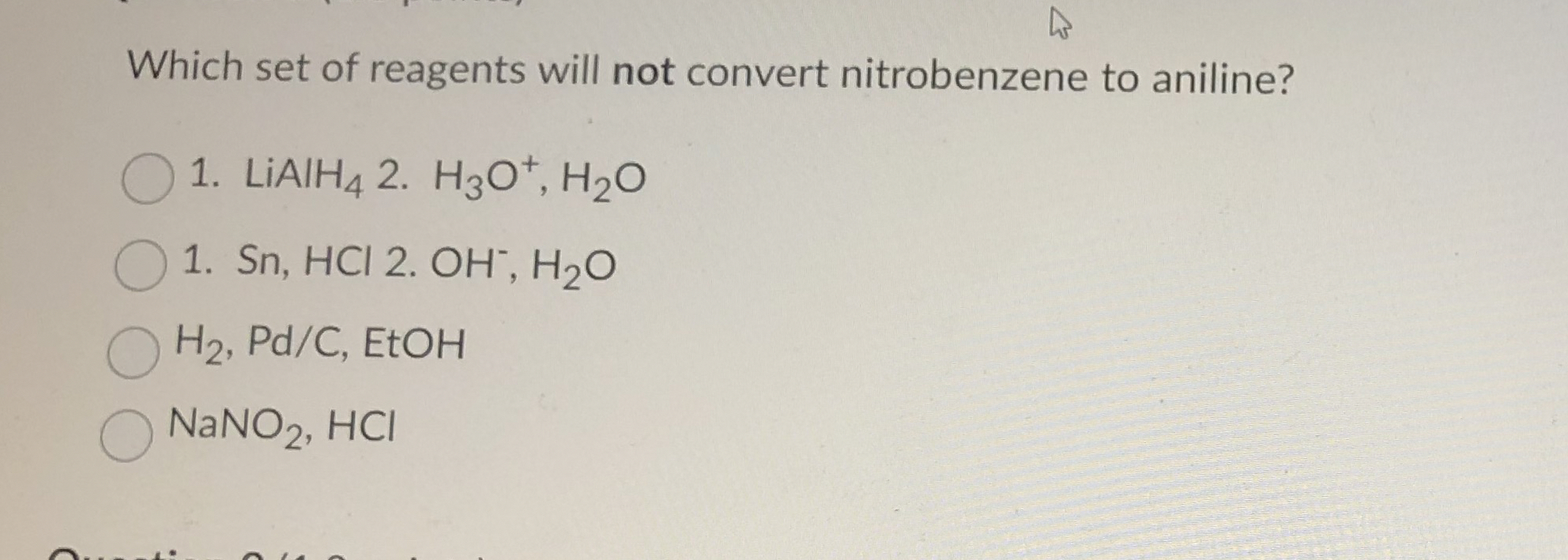 Solved Which set of reagents will not convert nitrobenzene | Chegg.com