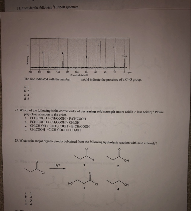 Solved 21. Consider the following 'H NMR spectrum. TMS | Chegg.com