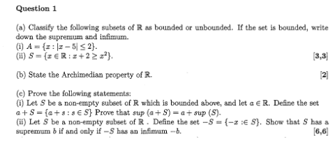 Solved Question 1(a) ﻿Classify the following subsets of R | Chegg.com