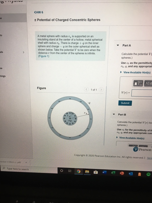 Solved Part A Calculate the potential V(r) for r>rb. (Hint: | Chegg.com