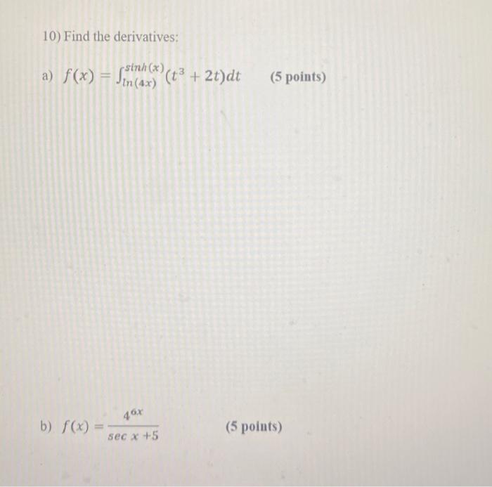 Solved 10) Find the derivatives: a) | Chegg.com