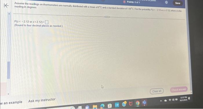 Solved reading in degrees: P(z 212)= (Round to | Chegg.com
