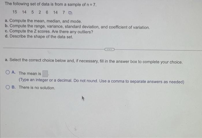 Solved The following set of data is from a sample of n=7. a. | Chegg.com
