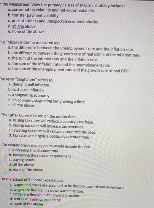 Solved the Mainstream View the primary causes of Macro | Chegg.com