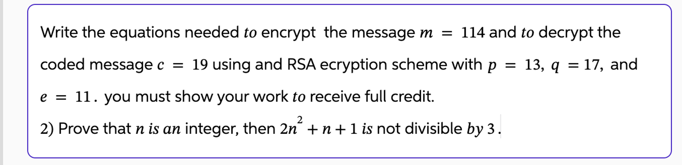 Solved Write the equations needed to ﻿encrypt the message | Chegg.com