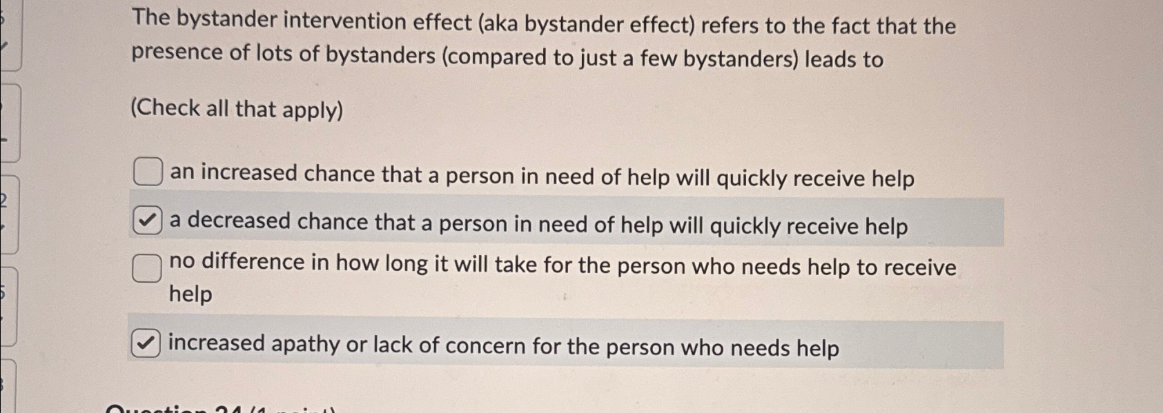 Solved The bystander intervention effect (aka bystander | Chegg.com