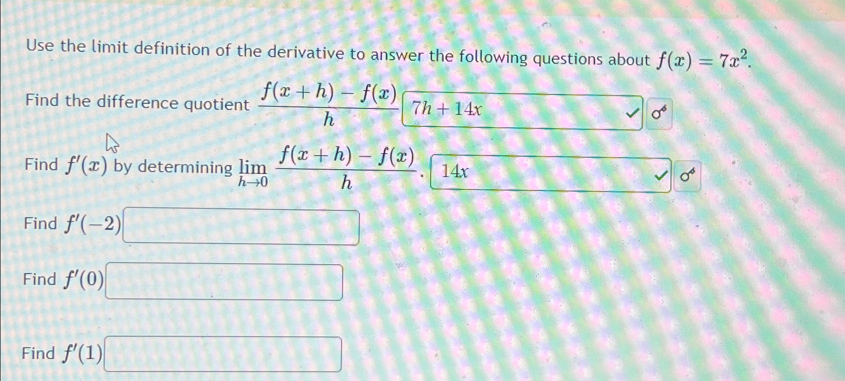 Solved Use the limit definition of the derivative to answer | Chegg.com