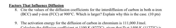 Solved Factors That Influence Diffusion 8. Cite the values | Chegg.com