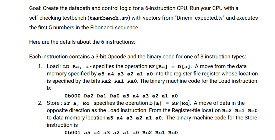 Solved Goal: Create the datapath and control logic for a | Chegg.com
