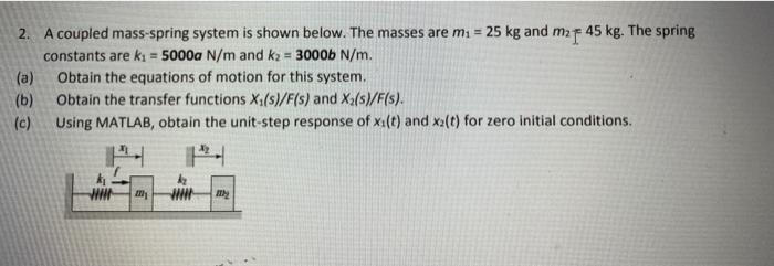 Solved 2. A coupled mass-spring system is shown below. The | Chegg.com