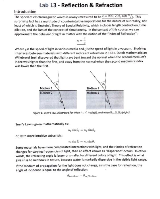 Solved Lab 13 Reflection & Refraction Introduction The speed | Chegg.com