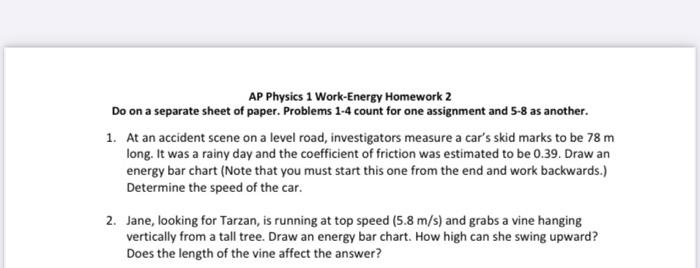 Solved AP Physics 1 Work-Energy Homework 2 Do on a separate | Chegg.com
