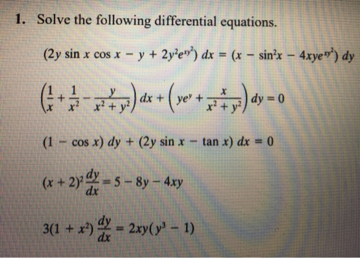 Solved 1. Solve the following differential equations. (2y | Chegg.com
