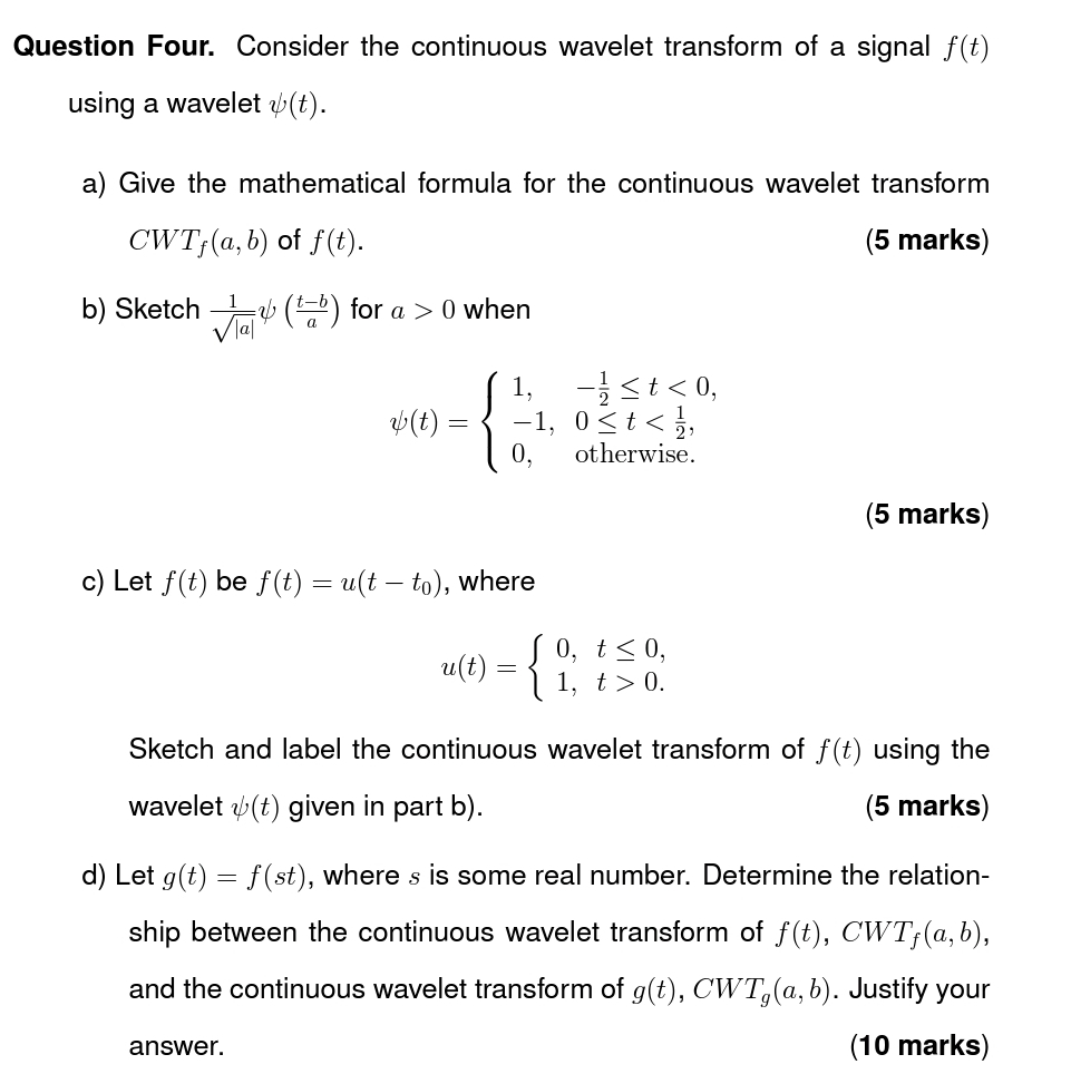Solved Consider the continuous wavelet transform of a signal | Chegg.com