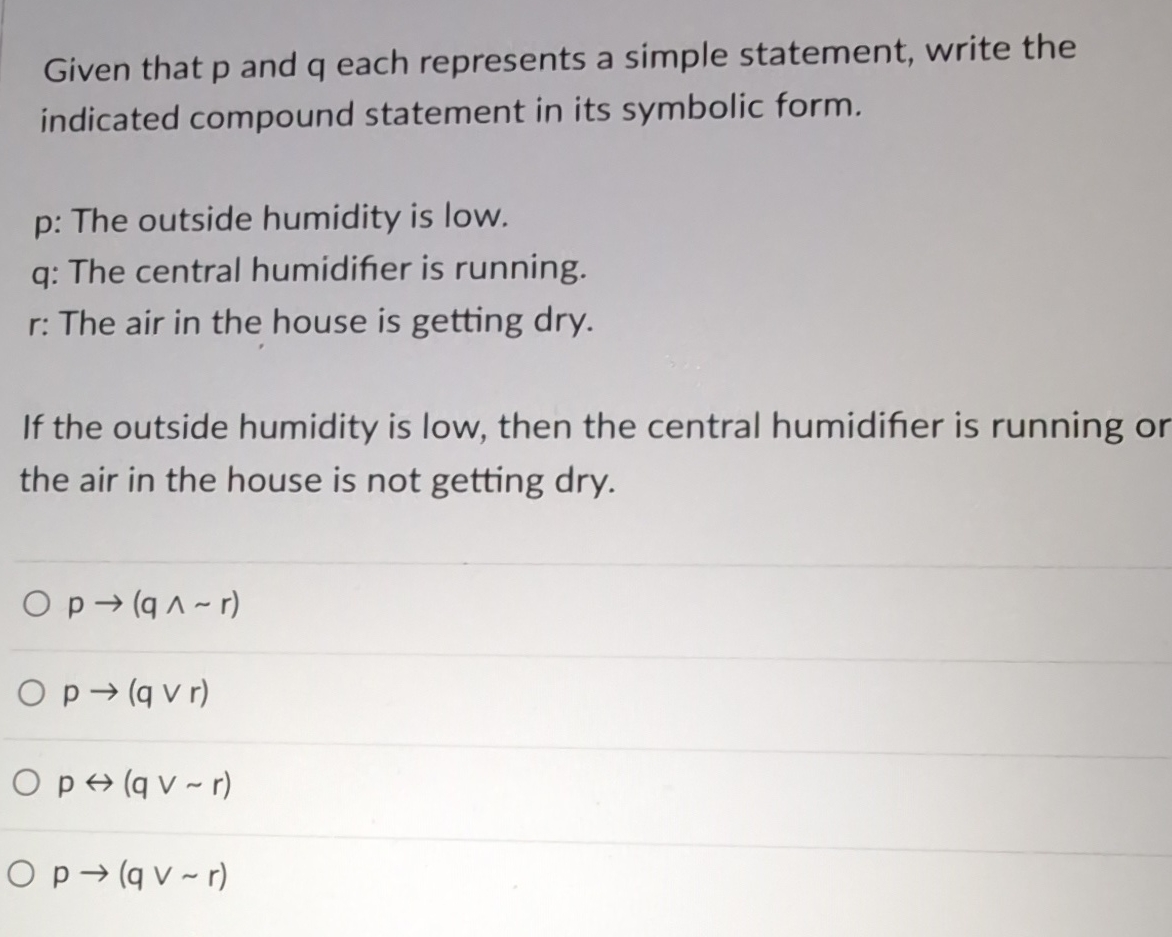 Solved Given that p ﻿and q ﻿each represents a simple | Chegg.com
