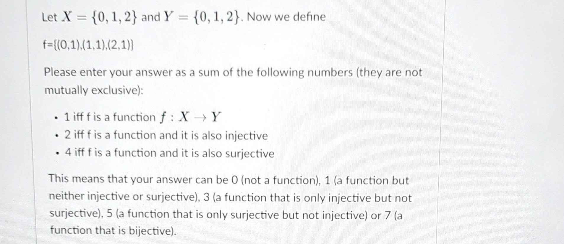 Solved Let X={0,1,2} and Y={0,1,2}. Now we define | Chegg.com
